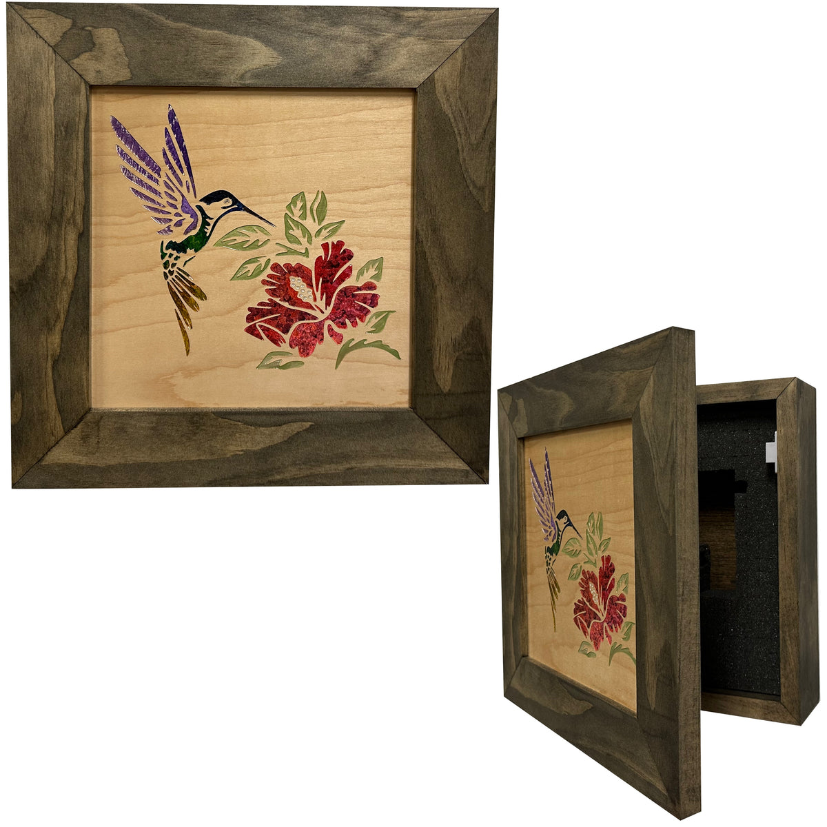 Decorative Wooden Gun Safe with Hummingbird and Hibiscus...